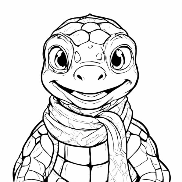 Download Turtle Day Coloring Page with Smiling Turtle Wearing Scarf ...