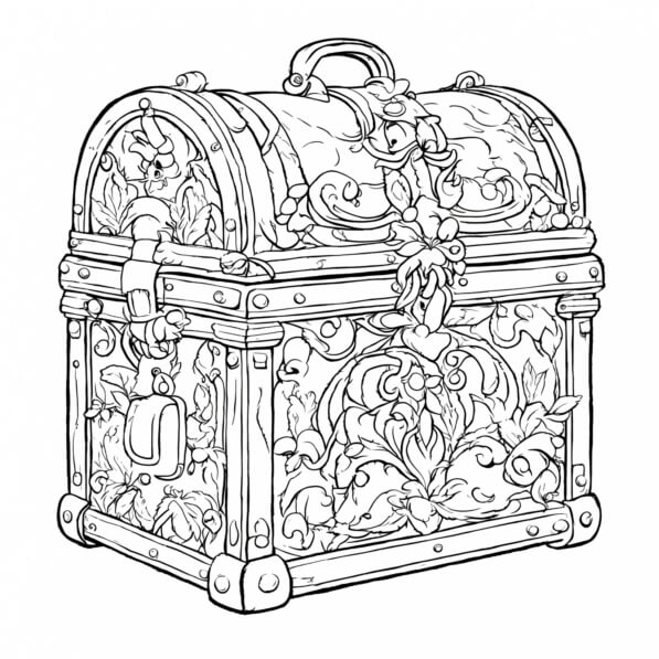 Download Intricately Decorated Chest with Lock and Key Coloring pages ...