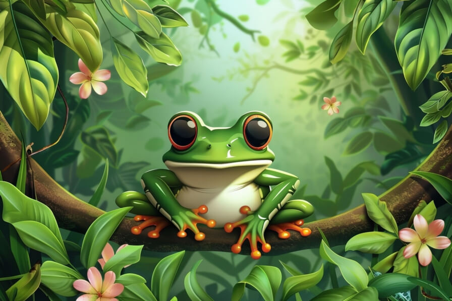 Download Green Frog on Tree Branch in Jungle Backgrounds Online ...