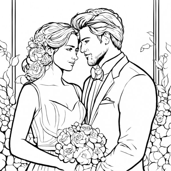 Download Romantic Wedding Coloring Page with Couple Exchanging Vows ...