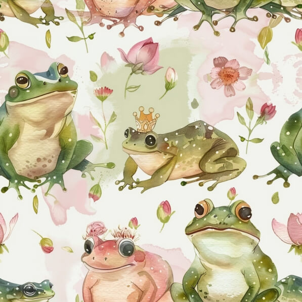 Download Seamless Frog Pattern with Crowns and Flowers on White ...