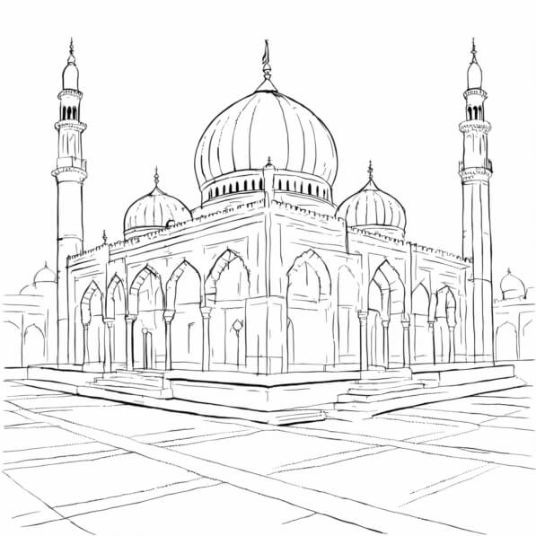 Download Black and White Mosque Drawing Coloring pages Online ...