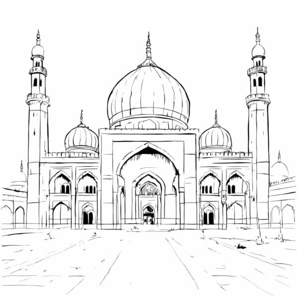 Download Islamic Mosque Drawing with Domed Domes Coloring pages Online ...