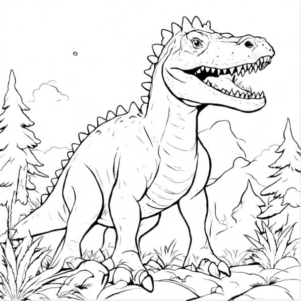 Download Dinosaur Coloring Page with Trees and Mountains Coloring pages ...