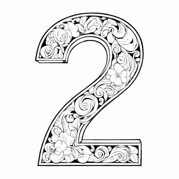 Download Ornate Number 2 with Floral Design Coloring pages Online ...