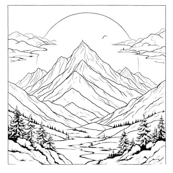 Download Mountain Landscape Coloring Page Coloring pages Online ...