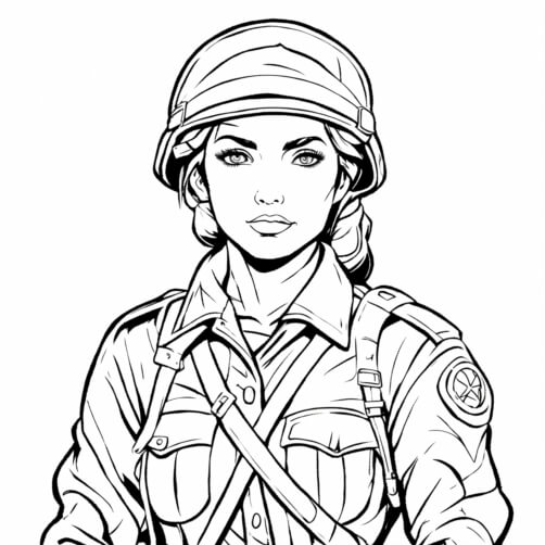 Download Female Soldier in Military Uniform with Umbrella Coloring ...