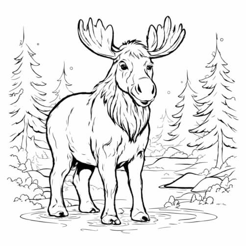 Download Moose with Sunglasses in the Woods Coloring Page Coloring ...