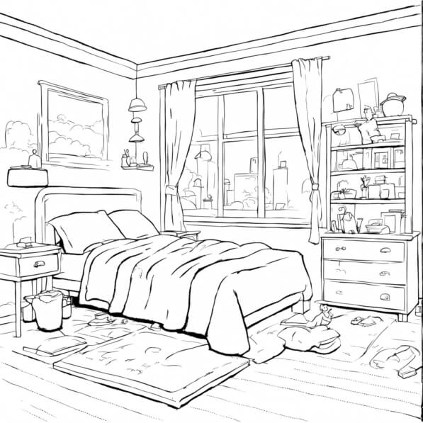 Download Messy Bedroom Illustration Coloring pages Online - Creative ...