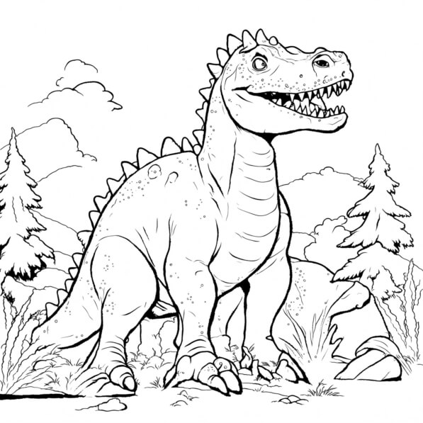 Download Dinosaur Coloring Page with Trees and Grasses Coloring pages ...
