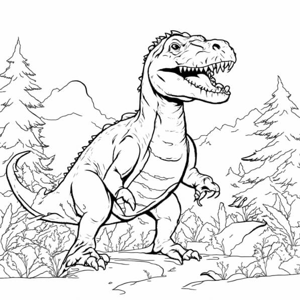 Download T-Rex Coloring Page with Trees and Dinosaur Coloring pages ...