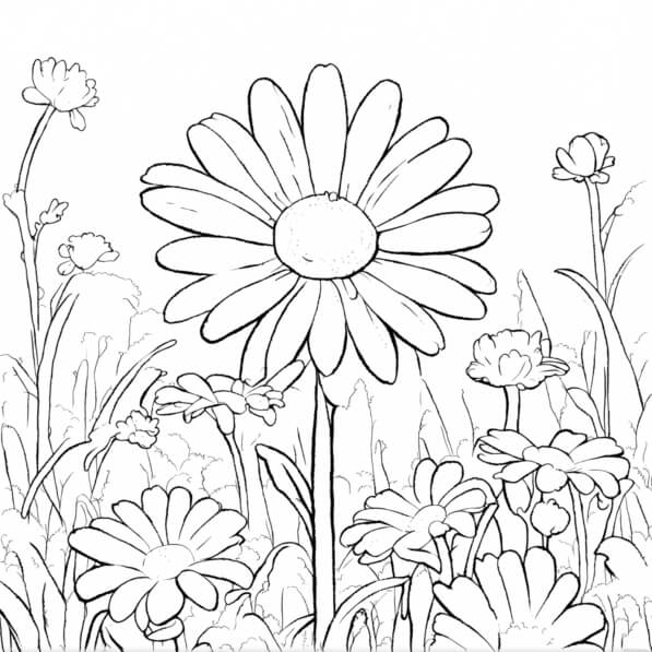 Download Black and White Flower Field Coloring Page Coloring pages ...