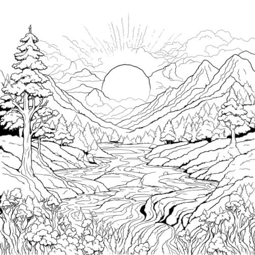 Download Mountain Landscape for Coloring Pages Coloring pages Online ...