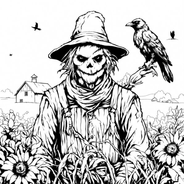 Download Scarecrow in Field with Birds Coloring pages Online - Creative ...