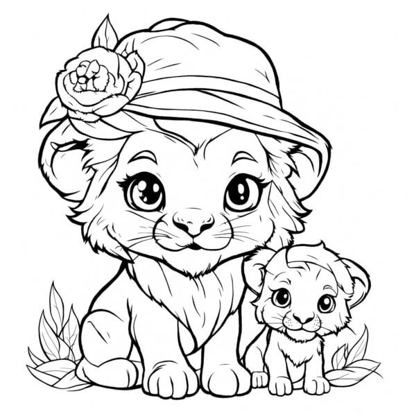 Download Baby Lion and Cub Coloring Page Coloring pages Online ...