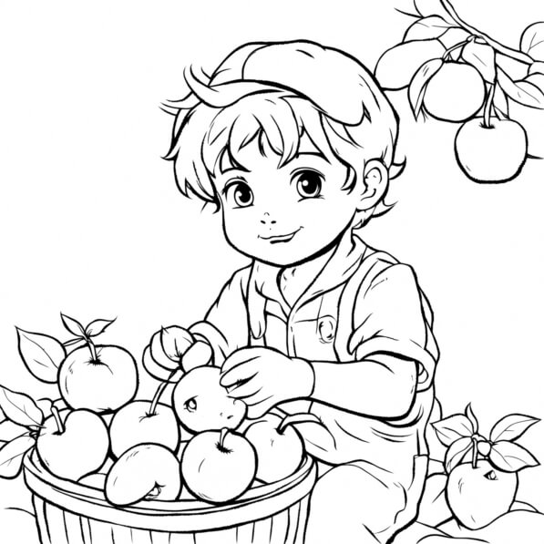 Download Boy Picking Apples from an Apple Tree Coloring pages Online ...