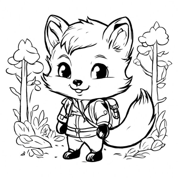 Download Coloring Page: Cute Fox in the Woods with Backpack Coloring ...