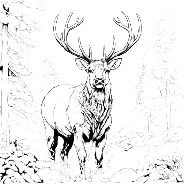Download Deer in the Woods with Large Antlers Coloring pages Online ...