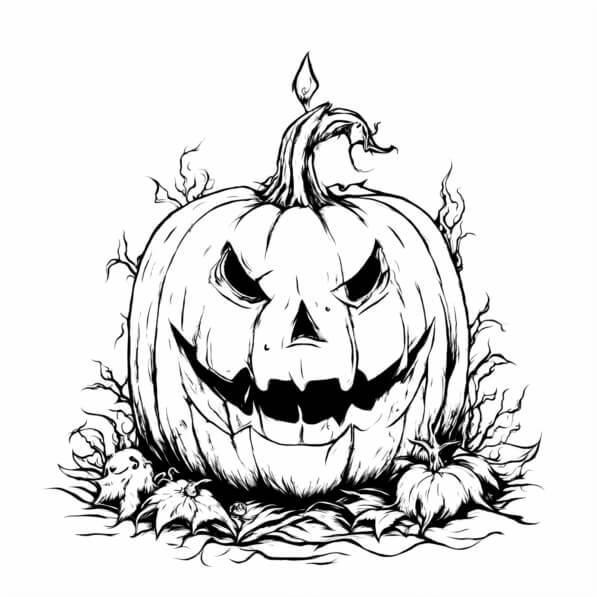 Download Ink Drawing of Pumpkin Coloring pages Online - Creative Fabrica