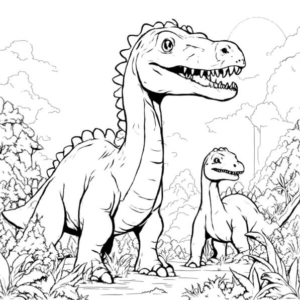 Download Two Dinosaurs in a Jungle Coloring Page Coloring pages Online ...