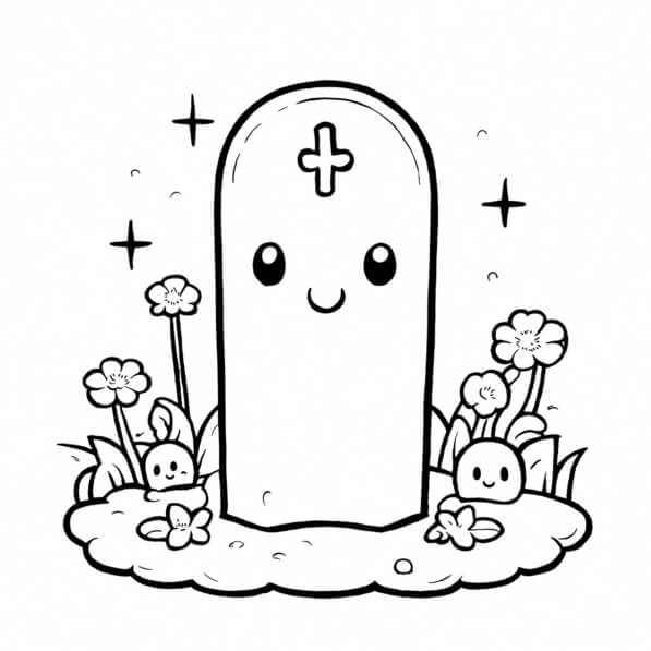 Download Kawaii Gravestone Coloring Page with Flowers Coloring pages ...