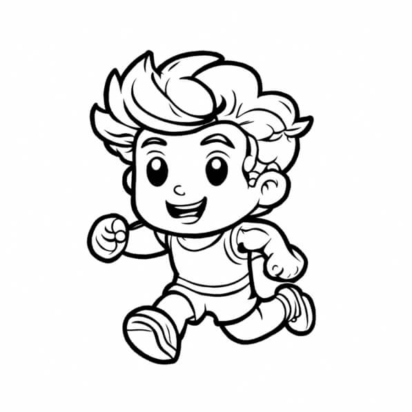 Download Cartoon Boy Running Coloring pages Online - Creative Fabrica