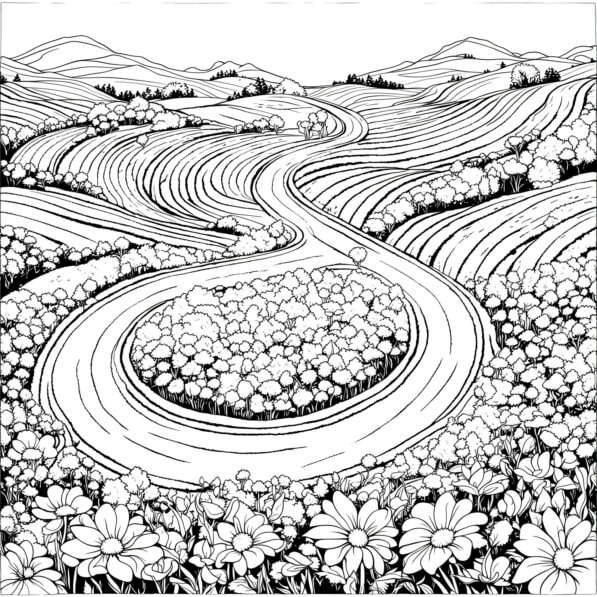 Download Black and White Winding Road with Flowers Coloring pages ...
