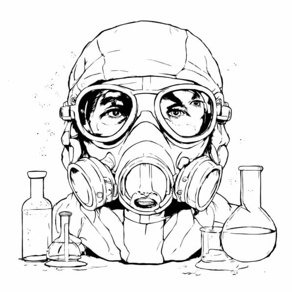 Download Chemistry Scene: Man in Gas Mask Coloring pages Online ...