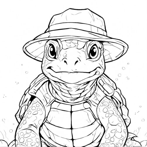 Descarga Página para Colorear de Tortuga con Sombrero Páginas para ...