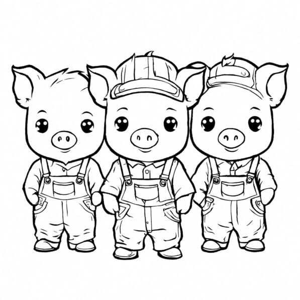 Download Three Pigs in Overalls on a Farm Coloring Page Coloring pages ...