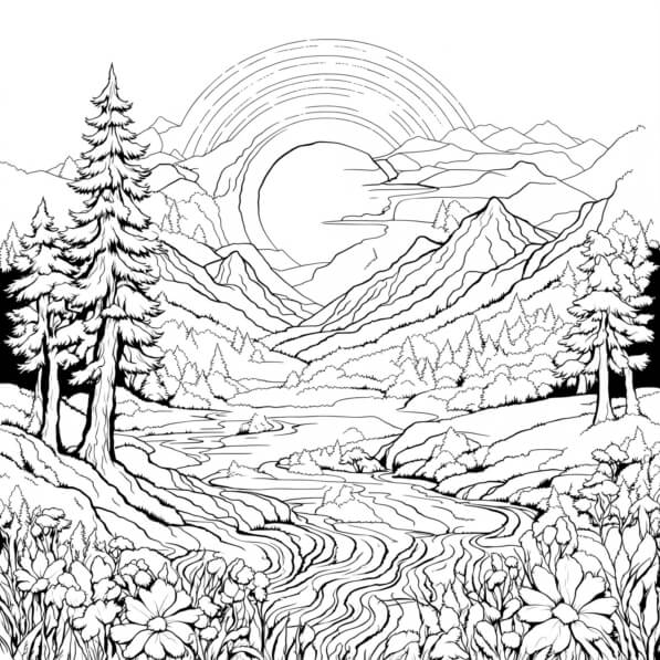 Download Mountain Landscape Coloring Page Coloring pages Online ...