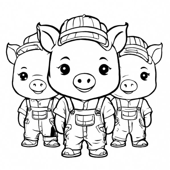 Download Three Pigs in Overalls on Farm Animals Coloring Page Coloring ...