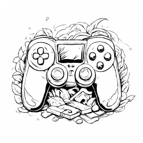 Download Black and White Drawing of Gaming Controller with Fruits and ...