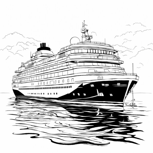 Download Black and White Cruise Ship Drawing Coloring pages Online ...