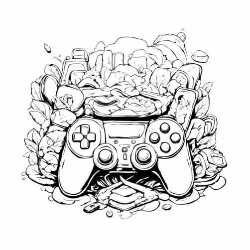 Download Black and White Drawing of Gaming Controller with Fruits and ...