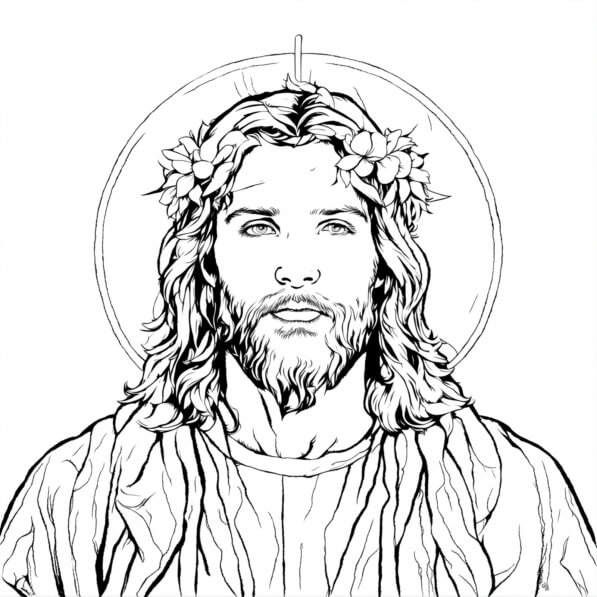Descarga Dibujo en Blanco y Negro de Jesús con Flores Páginas para ...