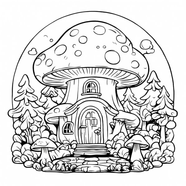 Download Mushroom House Coloring Page in Enchanted Forest Coloring ...