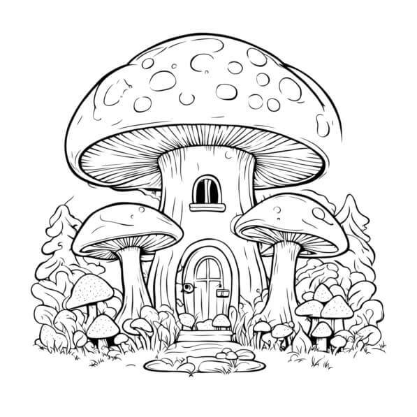 Scarica Disegno di Casa a Forma di Fungo in Bianco e Nero Pagine da ...