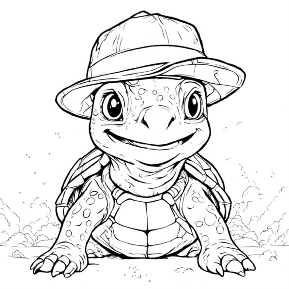 Download Coloring Page: Cute Turtle with Hat Coloring pages Online ...