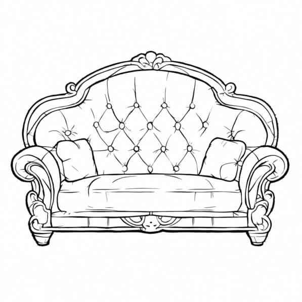 Download Black-and-White Ornate Couch Drawing Coloring pages Online ...
