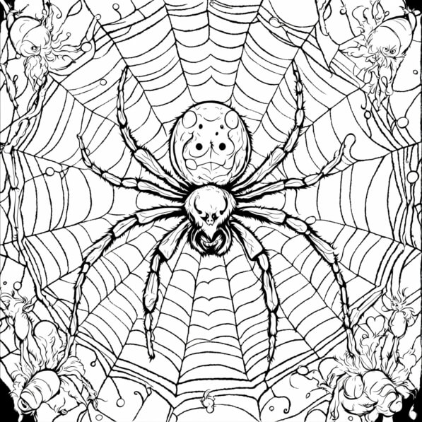 Download Halloween Coloring Page with Spider and Web Coloring pages ...