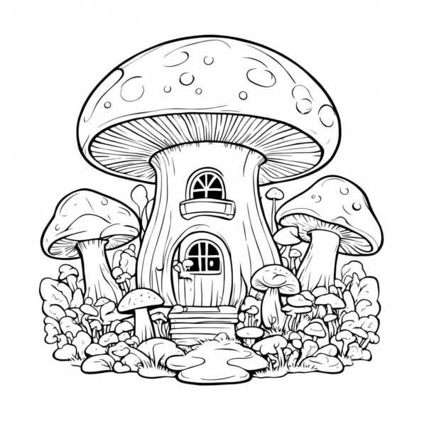 Download Mushroom House in Enchanted Forest Coloring pages Online ...