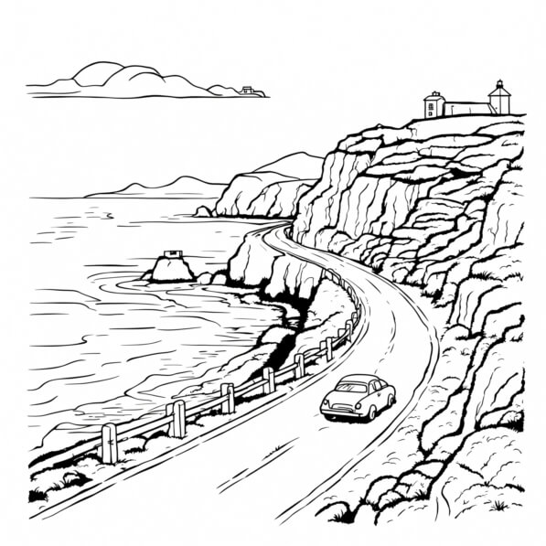 Download Car Driving on Oceanside Road with Cliffs Coloring pages ...