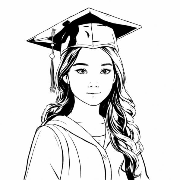 Download Black-and-White Drawing of Young Woman in Graduation Cap and ...