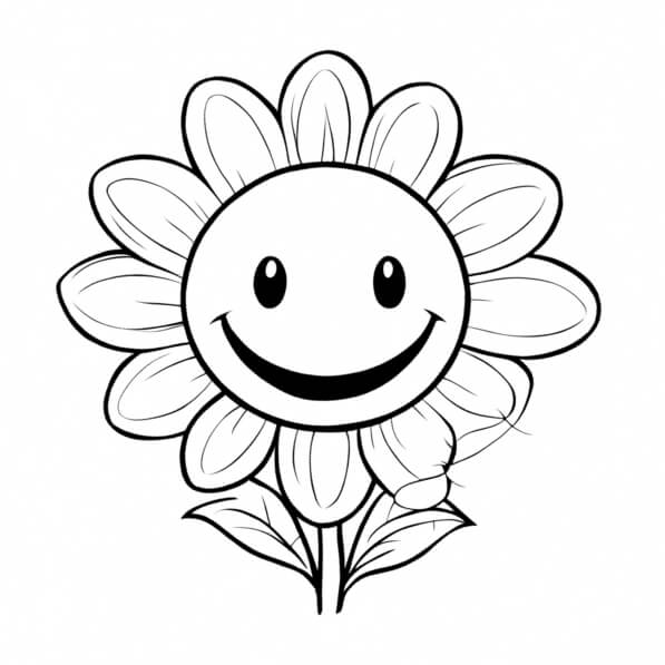 Download Simple Flower with Smiley Face Coloring pages Online ...