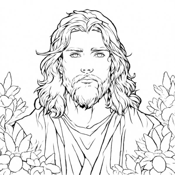 Descarga Imagen de Jesús rodeado de flores y hojas Páginas para ...