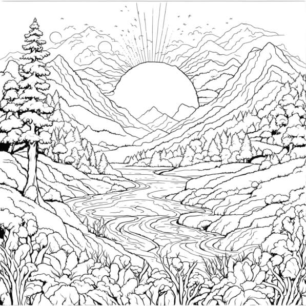 Download Mountain Landscape Coloring Page Coloring pages Online ...