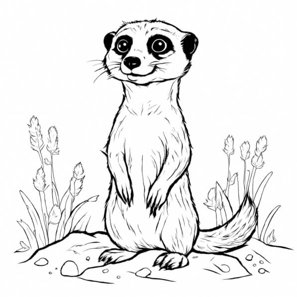 Baixe Suricata em Rochas na Grama Colorir páginas - Creative Fabrica