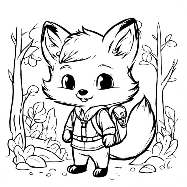 Download Cute Little Fox in the Woods Coloring Page Coloring pages ...