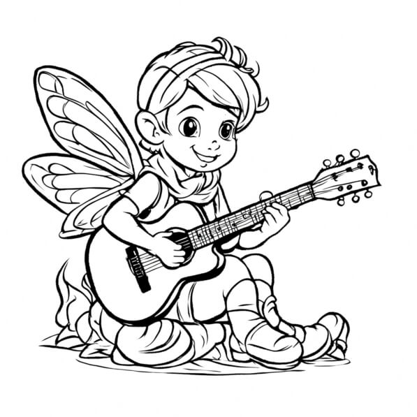 Download Enchanting Fairy Playing Guitar Coloring pages Online ...